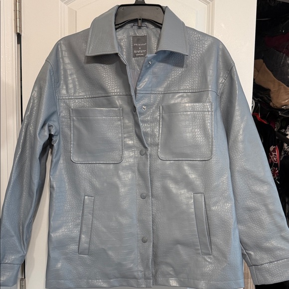 Primark | Jackets & Coats | Primark Blue Crocembossed Leather Jacket ...
